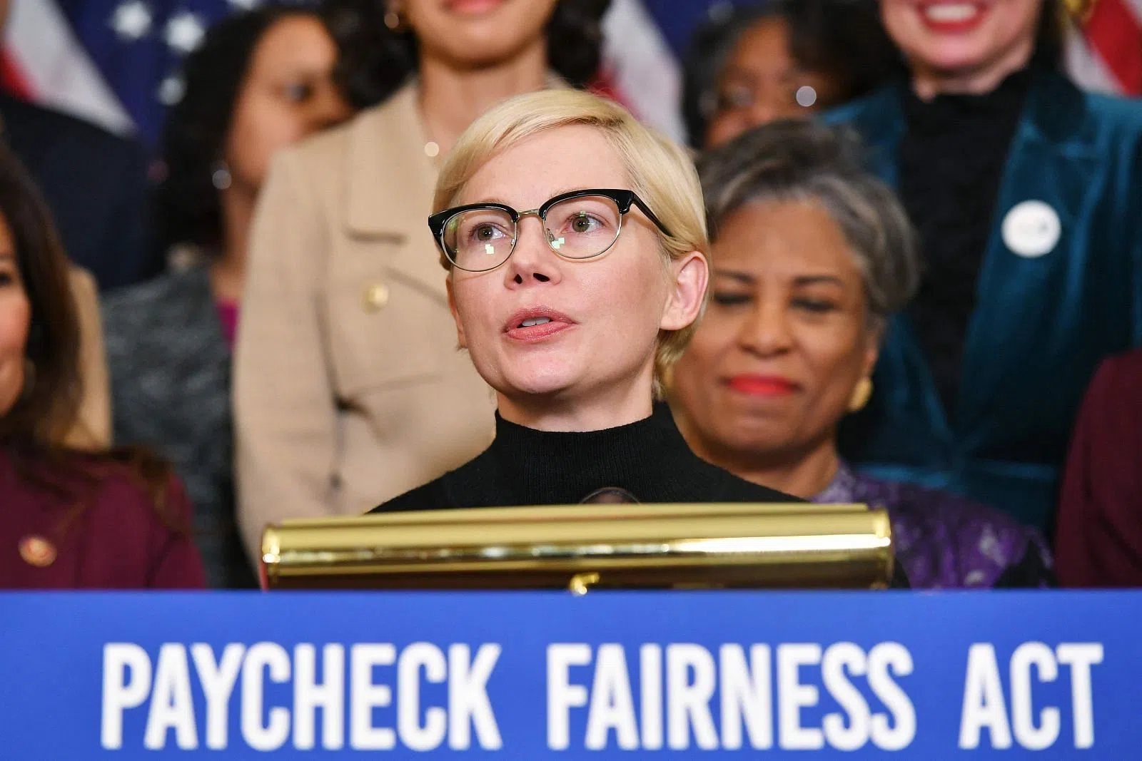 Actress Michelle Williams at US Capitol to push for pay equality